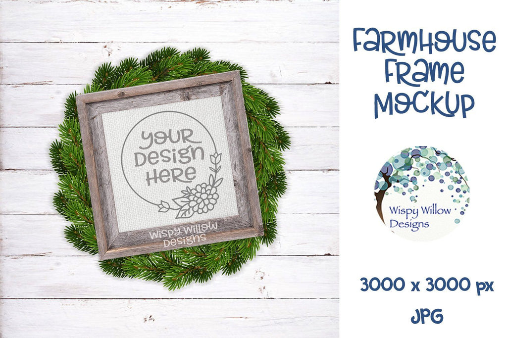 Square Farmhouse Frame and Wreath Mockup - So Fontsy