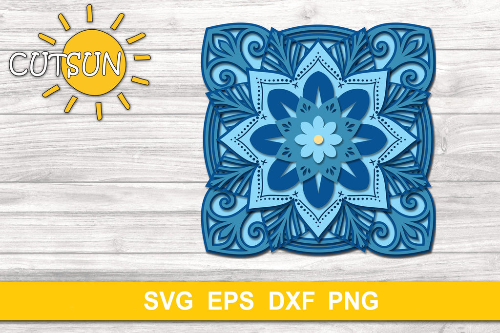 Square Mandala SVG | 3D Layered Mandala cut file 11 layers - So Fontsy
