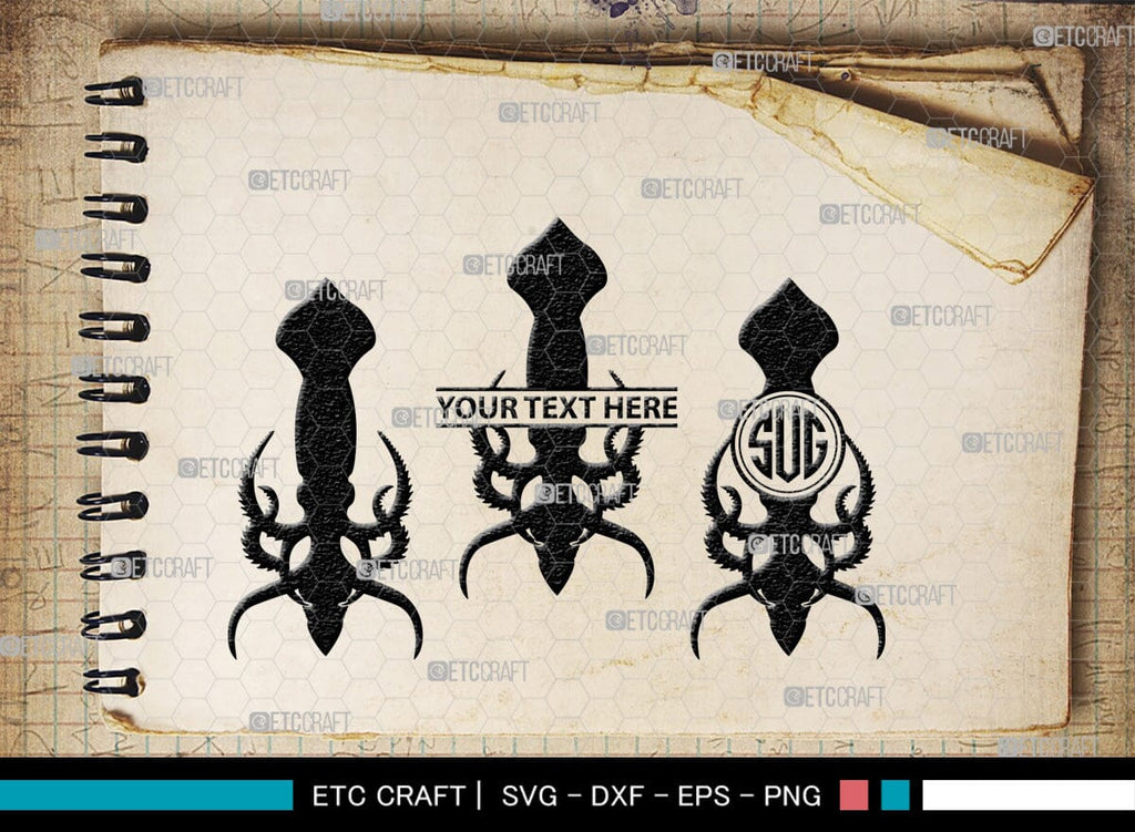 Squid Monogram, Squid Silhouette, Squid SVG, Octopus Svg, Kraken Svg ...