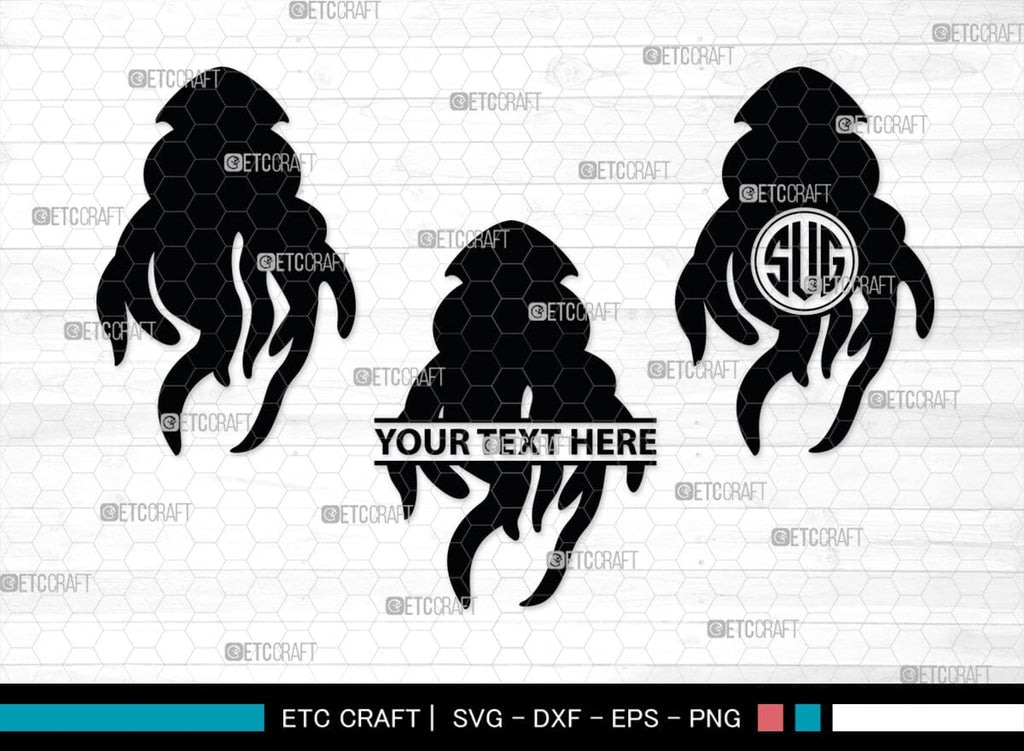 Squid Monogram, Squid Silhouette, Squid SVG, Octopus Svg, Kraken Svg ...