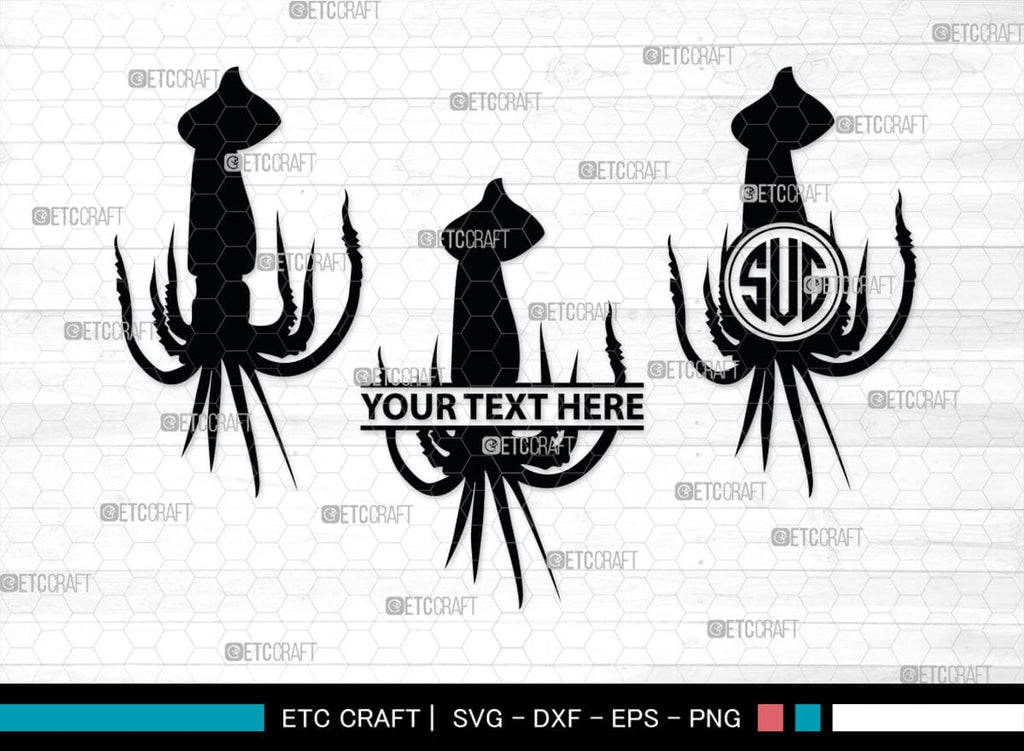 Squid Monogram, Squid Silhouette, Squid SVG, Octopus Svg, Kraken Svg ...