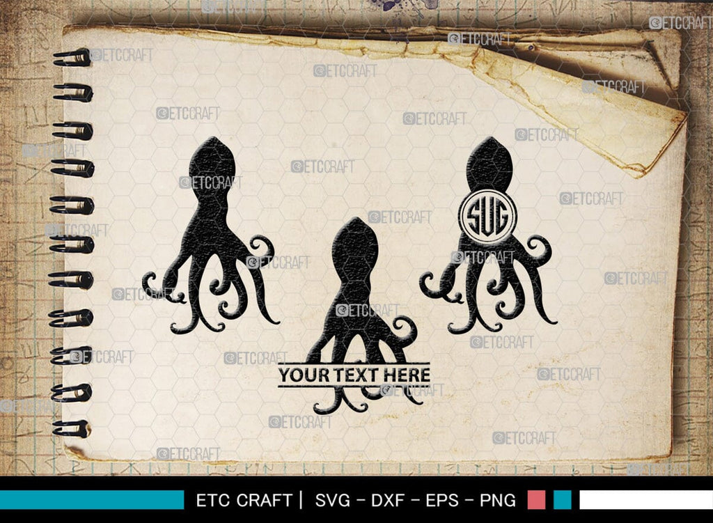 Squid Monogram, Squid Silhouette, Squid SVG, Octopus Svg, Kraken Svg ...