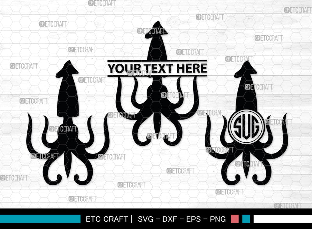 Squid Monogram, Squid Silhouette, Squid SVG, Octopus Svg, Kraken Svg ...