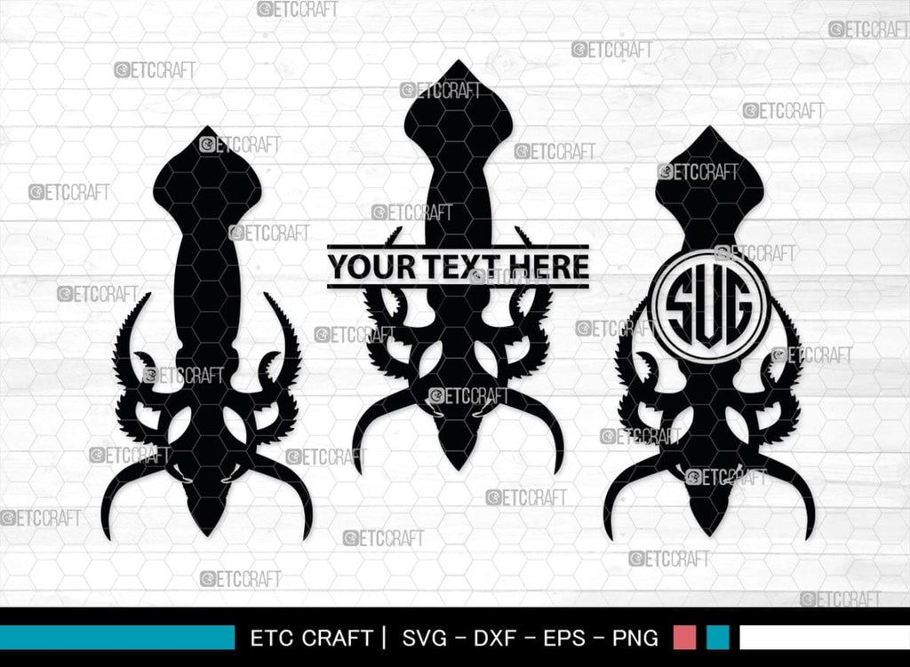 Squid Monogram, Squid Silhouette, Squid SVG, Octopus Svg, Kraken Svg ...