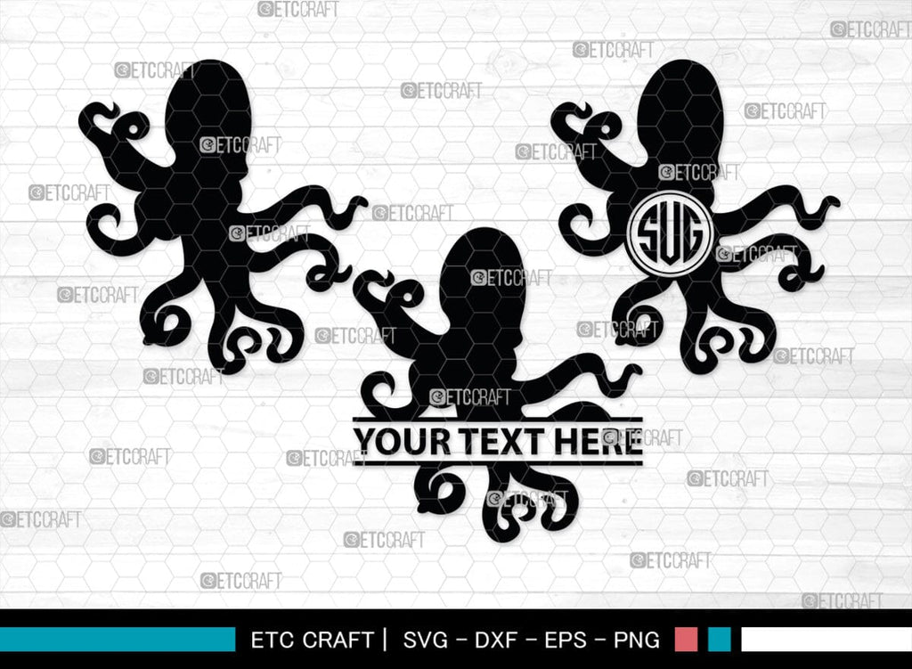 Squid Monogram, Squid Silhouette, Squid SVG, Octopus Svg, Kraken Svg ...