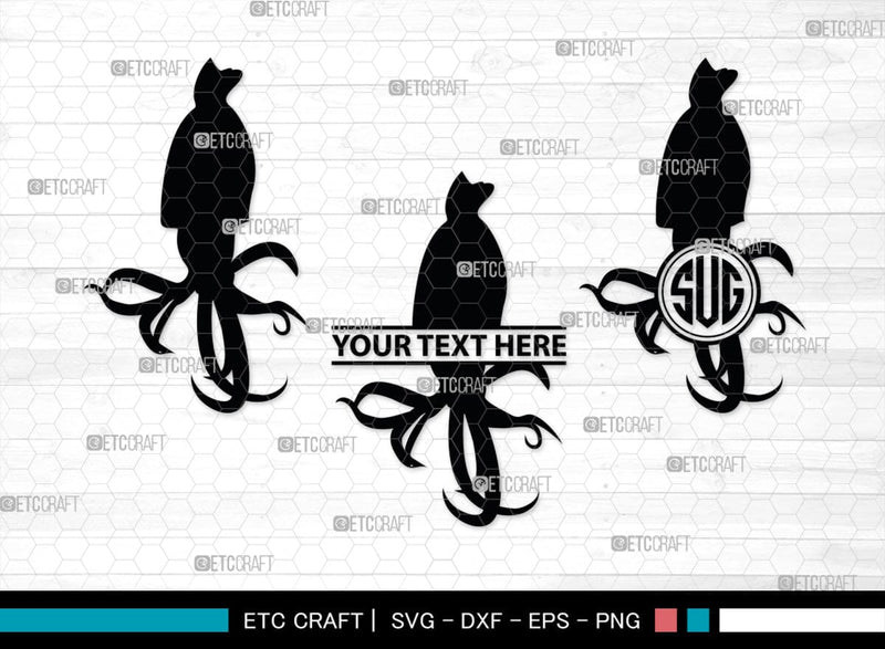 Squid Monogram, Squid Silhouette, Squid SVG, Octopus Svg, Kraken Svg ...