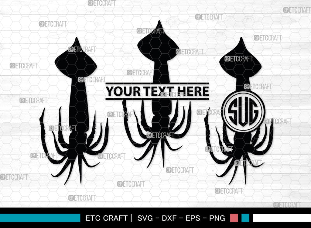 Squid Monogram, Squid Silhouette, Squid SVG, Octopus Svg, Kraken Svg ...