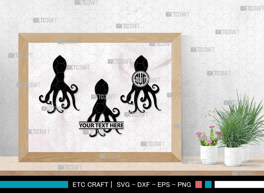Squid Monogram, Squid Silhouette, Squid SVG, Octopus Svg, Kraken Svg ...