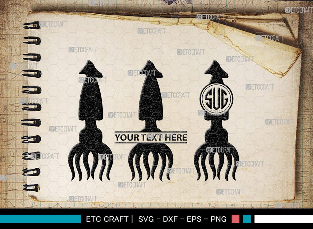 Squid Monogram, Squid Silhouette, Squid SVG, Octopus Svg, Kraken Svg ...