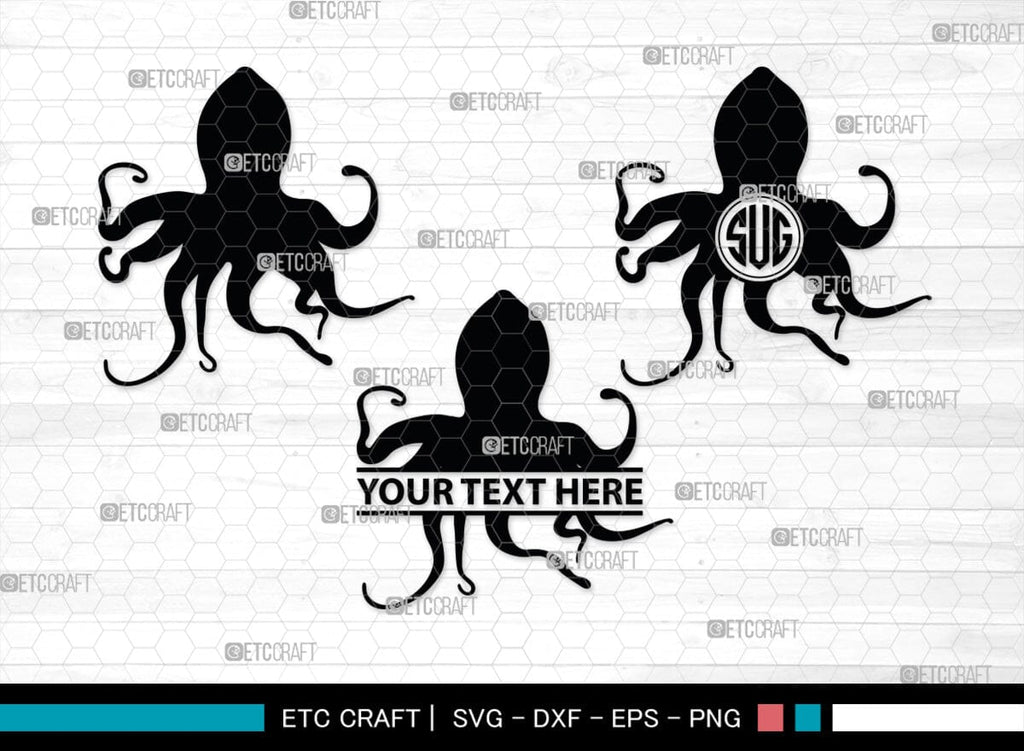 Squid Monogram, Squid Silhouette, Squid SVG, Octopus Svg, Kraken Svg ...