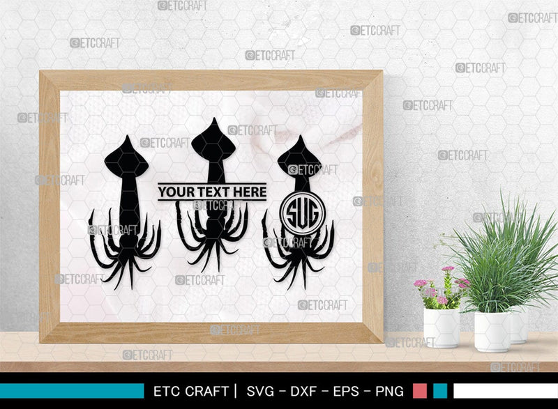 Squid Monogram, Squid Silhouette, Squid SVG, Octopus Svg, Kraken Svg ...
