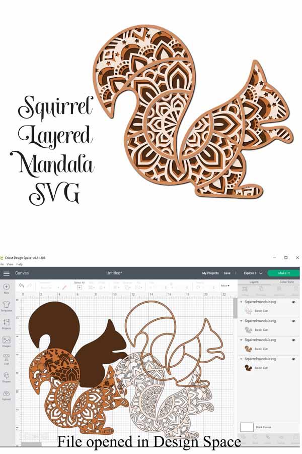Squirrel Mandala SVG file, 3D layered cut file, 4 layers - Digital Download - So Fontsy
