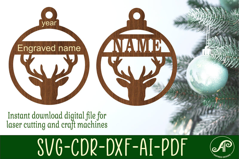 Stag Christmas Ornament SVG laser cut - So Fontsy