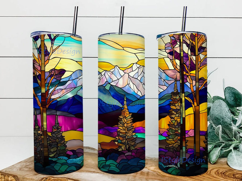Stained Glass Aspen Tree 20oz Skinny Tumbler Png, Nature Mountains ...