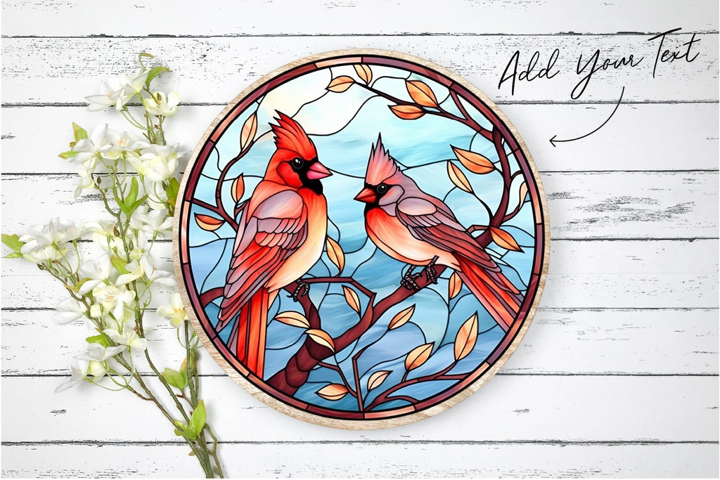 Stained Glass Cardinal Round PNG Background Bundle - So Fontsy