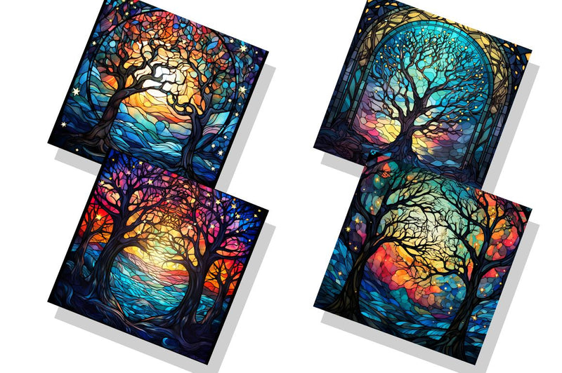 Stained Glass Celestial Trees Pattern Bundle - So Fontsy