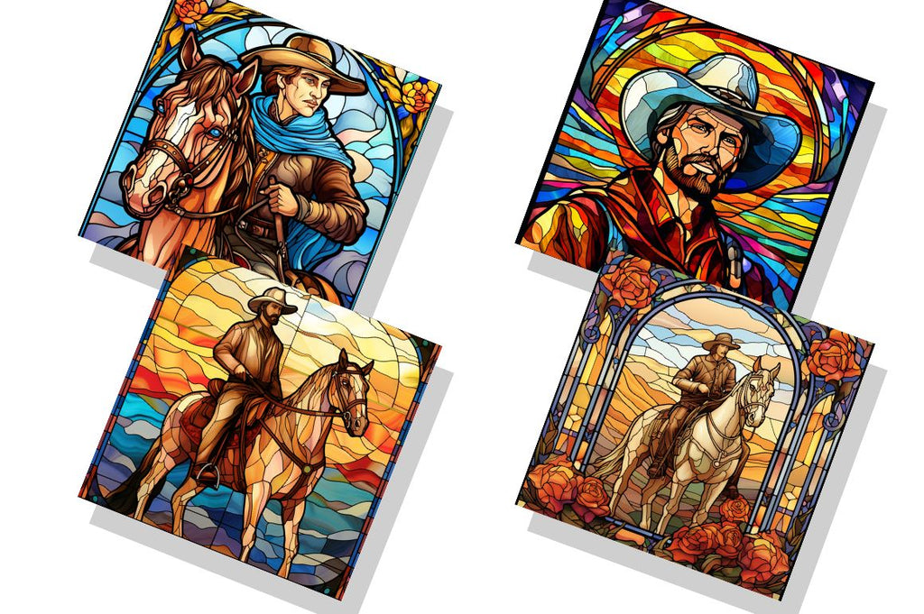 Stained Glass Cowboy Digital Paper bundle - So Fontsy