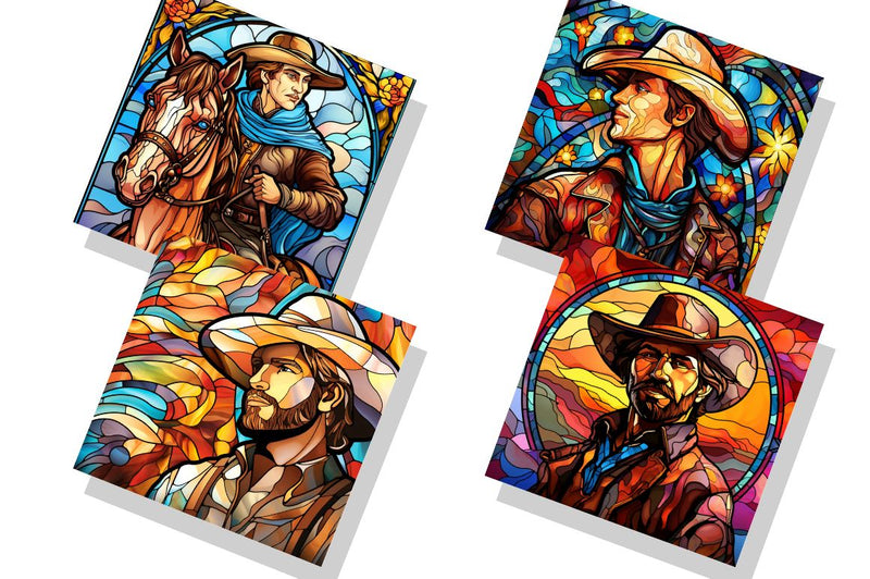 Stained Glass Cowboy Digital Paper bundle - So Fontsy