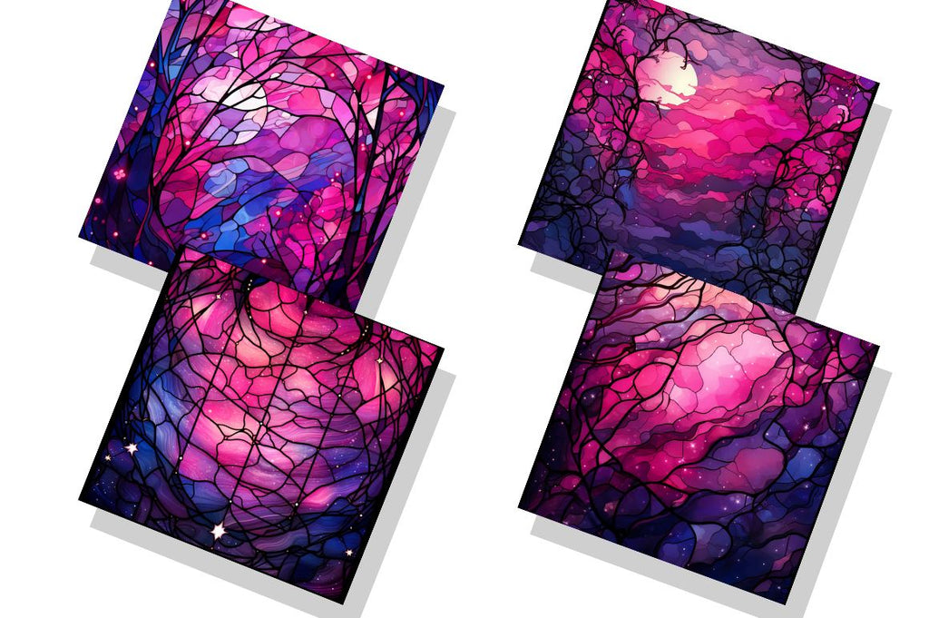 Stained Glass Dark Pink Night Sky bundle - So Fontsy