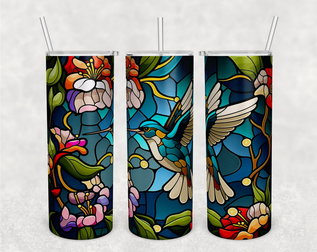 Stained Glass Hummingbird Tumbler Wraps Bundle, 20 Oz Skinny Tumbler ...