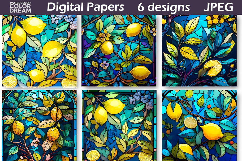 Stained Glass Lemon Illustration | Stained Glass Graphics - So Fontsy