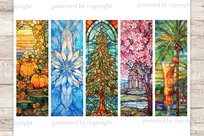 Stained Glass Seasons Bookmarks | Bookmarks Bundle - So Fontsy