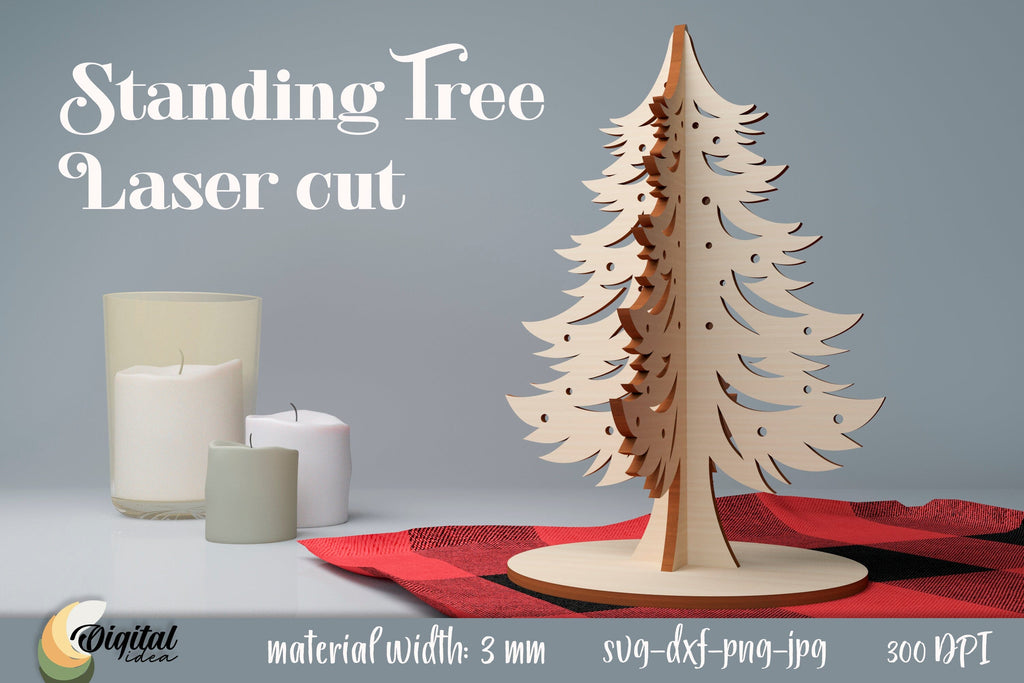 Standing Tree Laser Cut. 3D Wooden Decoration Laser Cut. - So Fontsy
