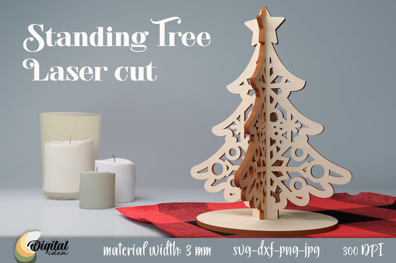Standing Tree Laser Cut. 3D Wooden Decoration Laser Cut. - So Fontsy