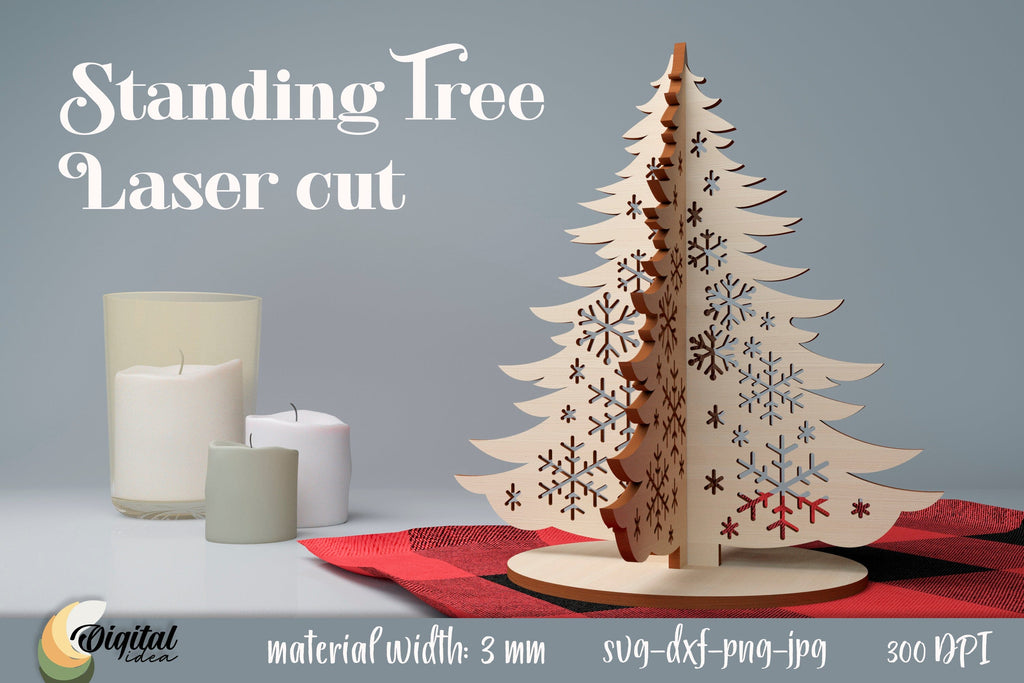 Standing Tree Laser Cut. 3D Wooden Decoration Laser Cut. - So Fontsy