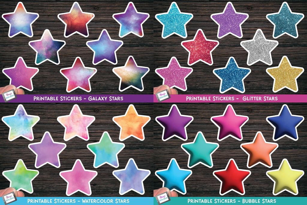 Star Sticker Bundle - 32 Printable Star Stickers - So Fontsy