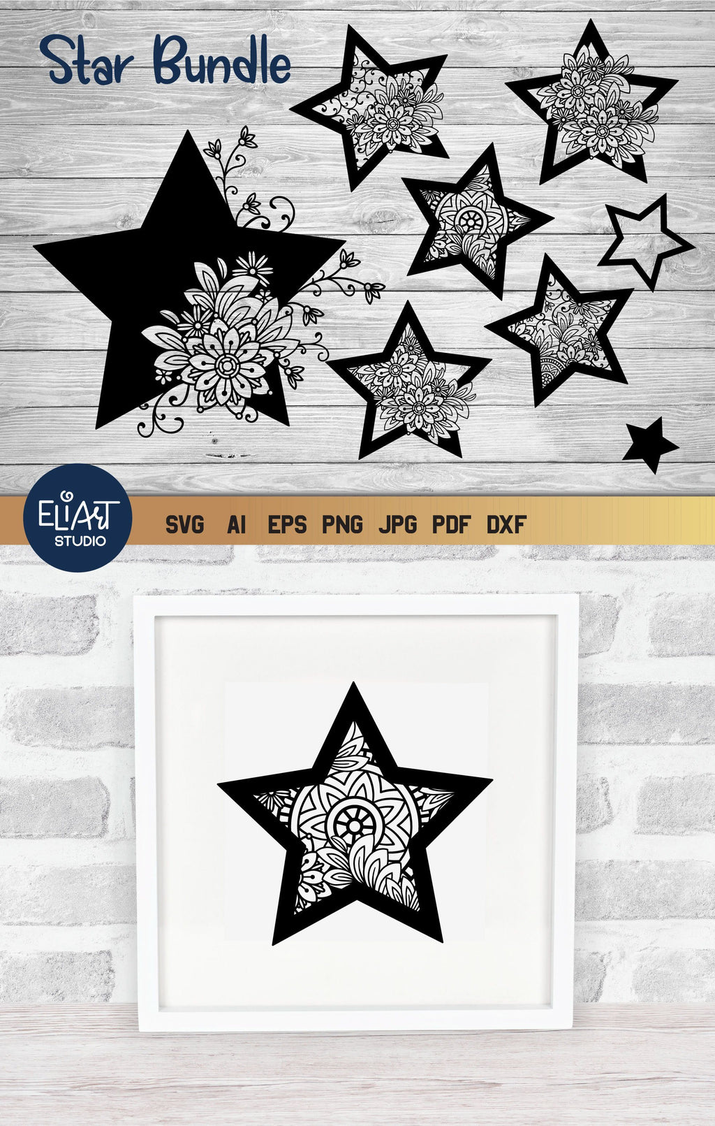 Star SVG Bundle, Celestial SVG with Flowers, Floral Star SVG. - So Fontsy