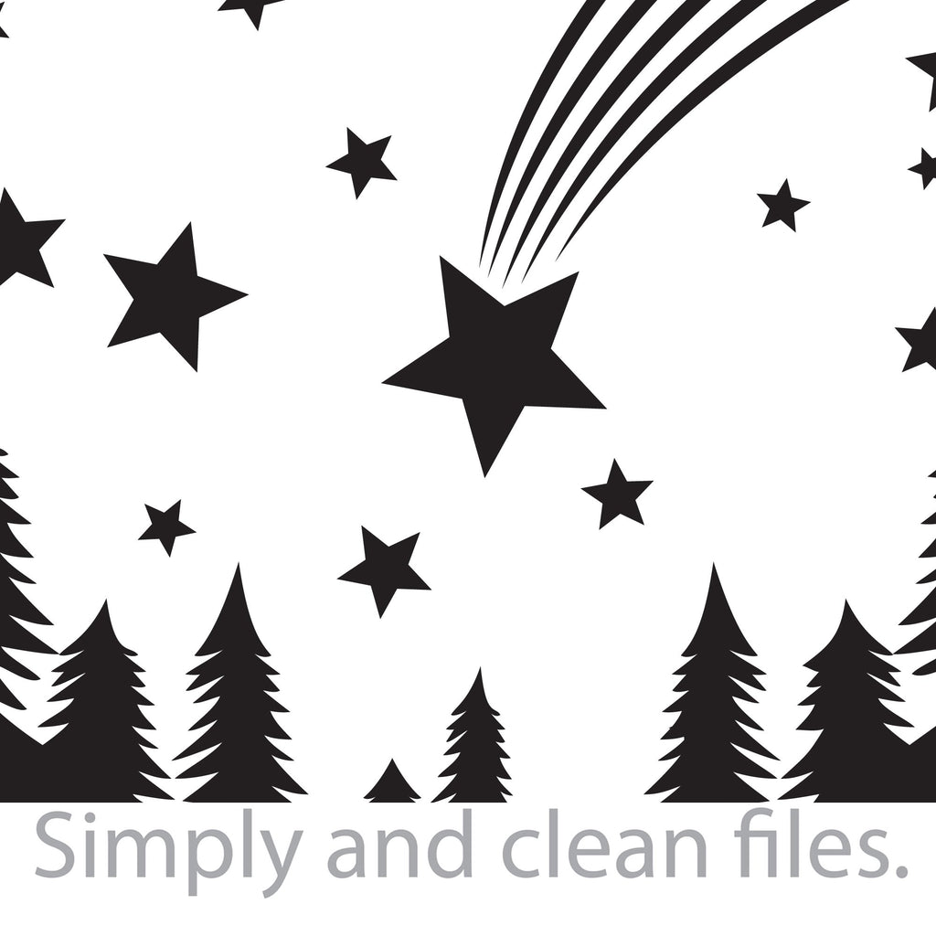 Starry night and falling star. Cut files for Cricut (eps, svg, pdf, png ...