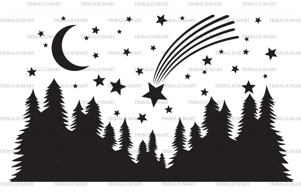 Starry night and falling star. Cut files for Cricut (eps, svg, pdf, png ...