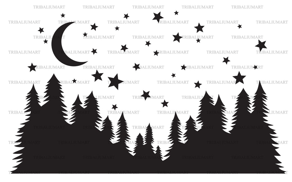 Starry night. Cut files for Cricut. Clip Art (eps, svg, pdf, png, dxf ...