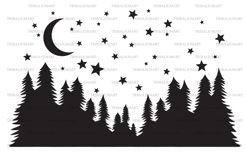 Starry night. Cut files for Cricut. Clip Art (eps, svg, pdf, png, dxf ...