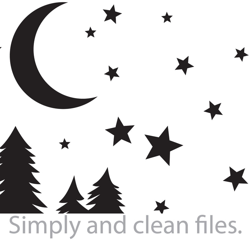 Starry night. Cut files for Cricut. Clip Art (eps, svg, pdf, png, dxf ...