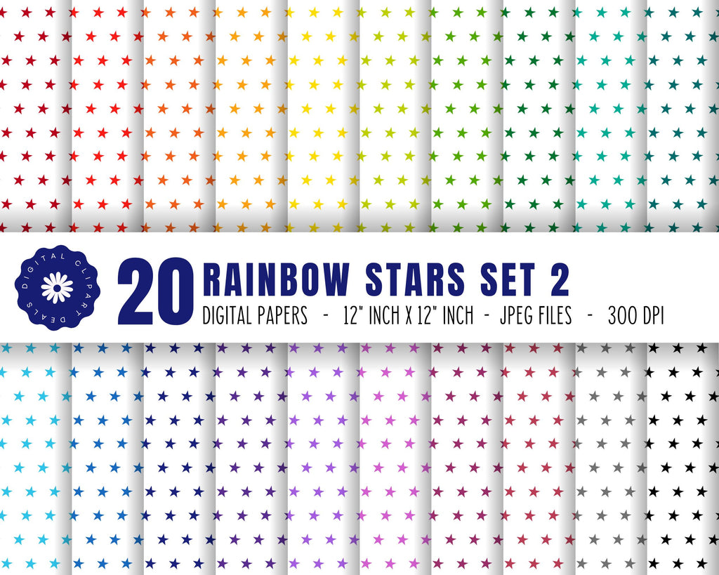 Stars Digital Paper Set 2 - Rainbow Stars Digital Patterned Paper - So ...