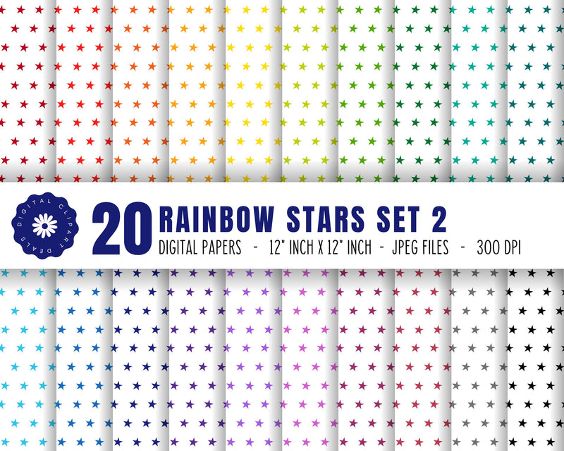Stars Digital Paper Set 2 - Rainbow Stars Digital Patterned Paper - So ...