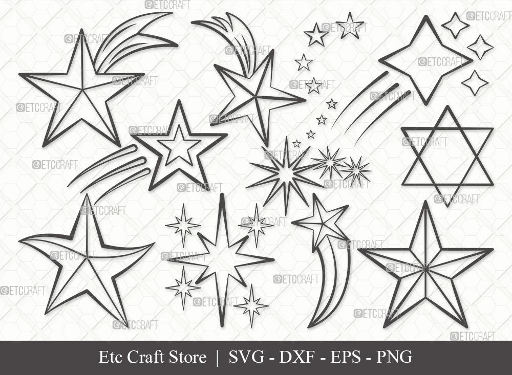 Stars Outline SVG Cut File | Glowing Stars Svg | Shooting Stars Svg ...
