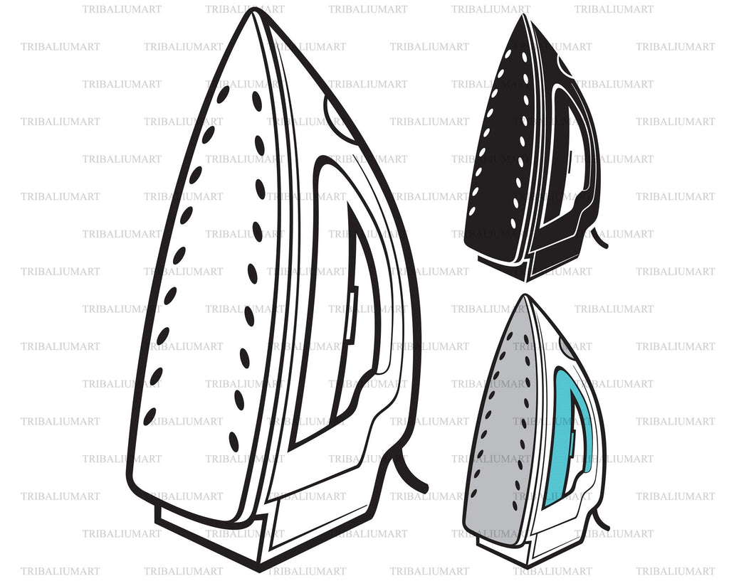 Steam iron. Cut files for Cricut. Clip Art silhouettes (eps, svg, pdf ...