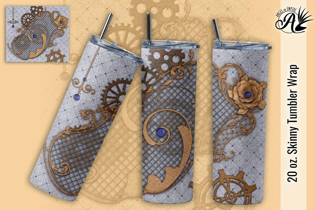 Steampunk Flourish seamless 20oz Skinny Tumbler Sublimation Wrap - So ...