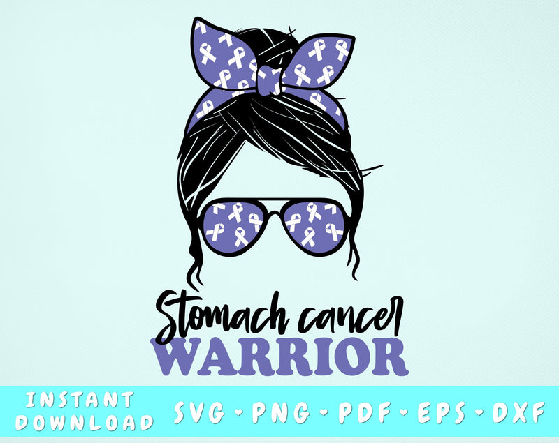 Stomach Cancer Warrior SVG, Stomach Cancer Messy Bun SVG, Blue Cancer ...