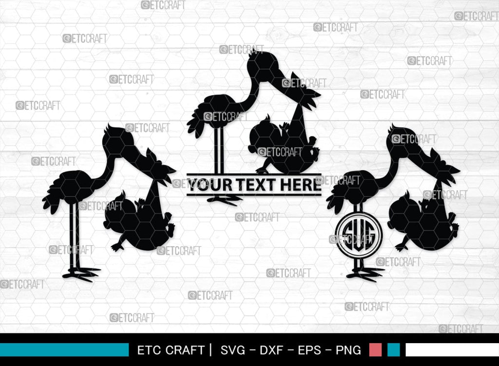 Stork Baby Shower Monogram, Stork Baby Shower Silhouette, Stork Baby ...