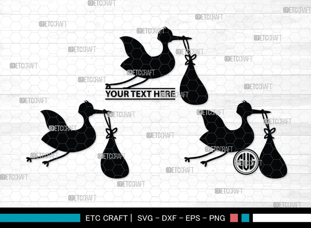 Stork Baby Shower Monogram, Stork Baby Shower Silhouette, Stork Baby ...