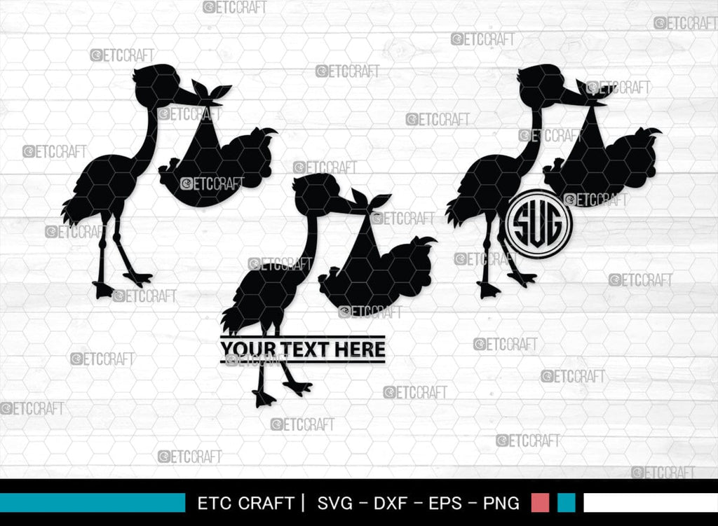 Stork Baby Shower Monogram, Stork Baby Shower Silhouette, Stork Baby ...