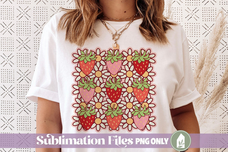 Strawberry Flower Sublimation File, Summer Retro Strawberry Shirt PNG ...