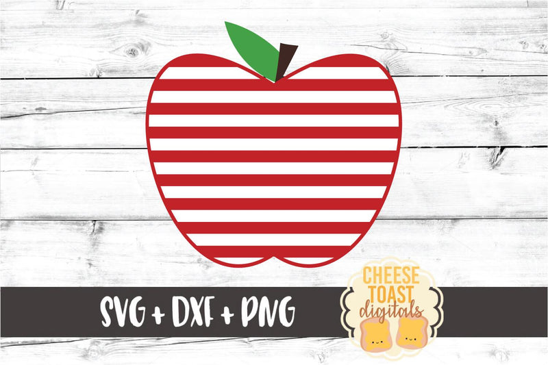 Striped Apple - School Teacher SVG PNG DXF Cut Files - So Fontsy