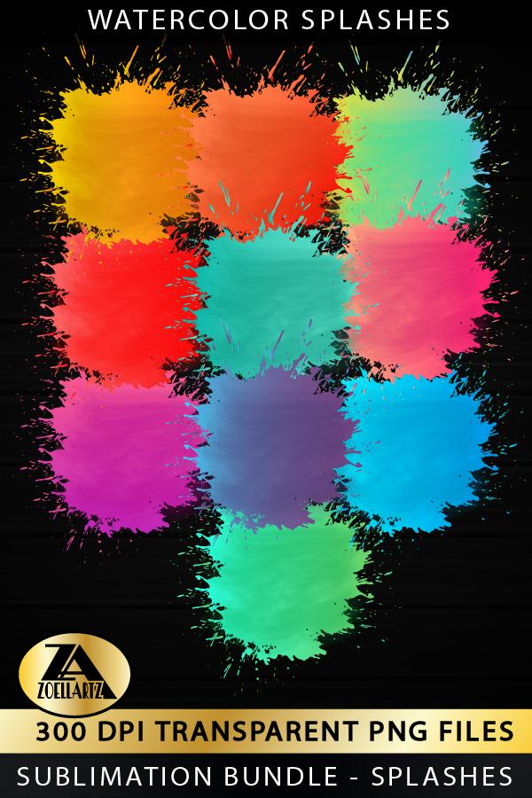 Sublimation Bundle Watercolor Splash PNG For Sublimation - So Fontsy