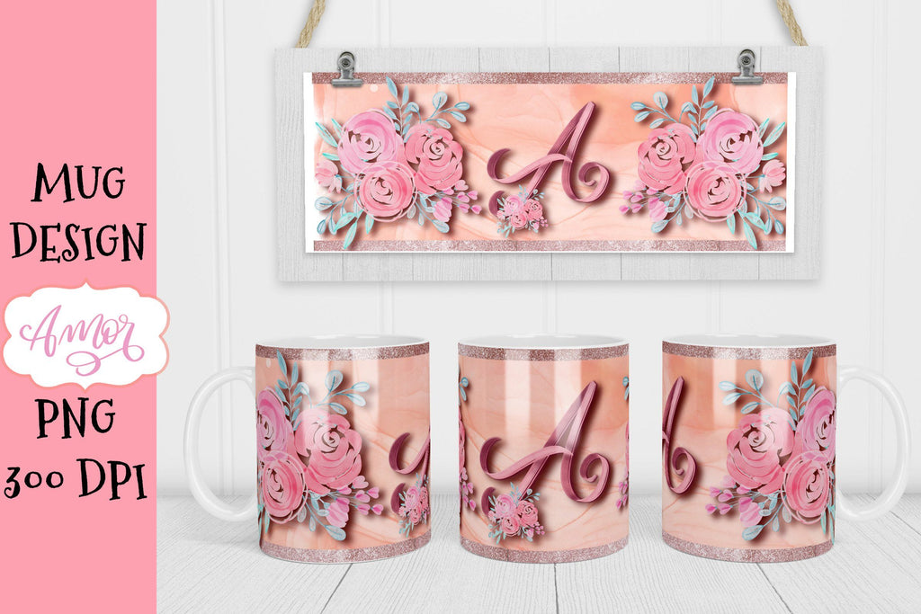 Sublimation design for 11oz mug, monogram letter A - So Fontsy
