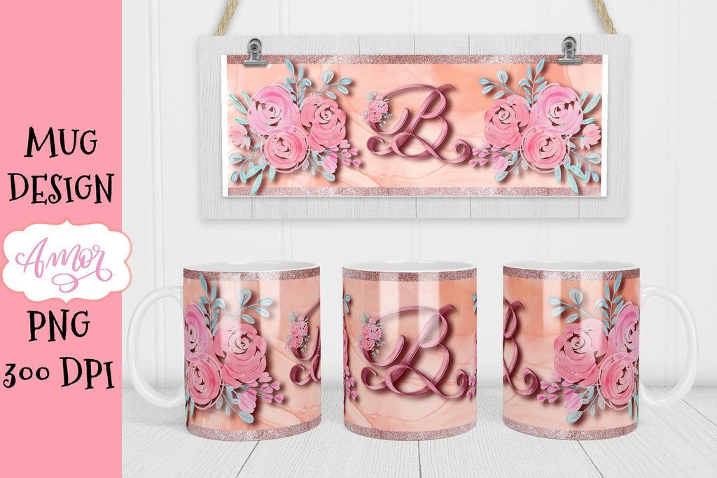 Sublimation design for 11oz mug, monogram letter B - So Fontsy